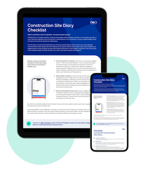 Site Diary for Construction: Checklist for Subcontractors | Neo Intelligence